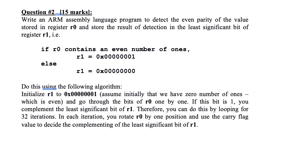 Question #2_[15 marks: Write an ARM assembly language | Chegg.com