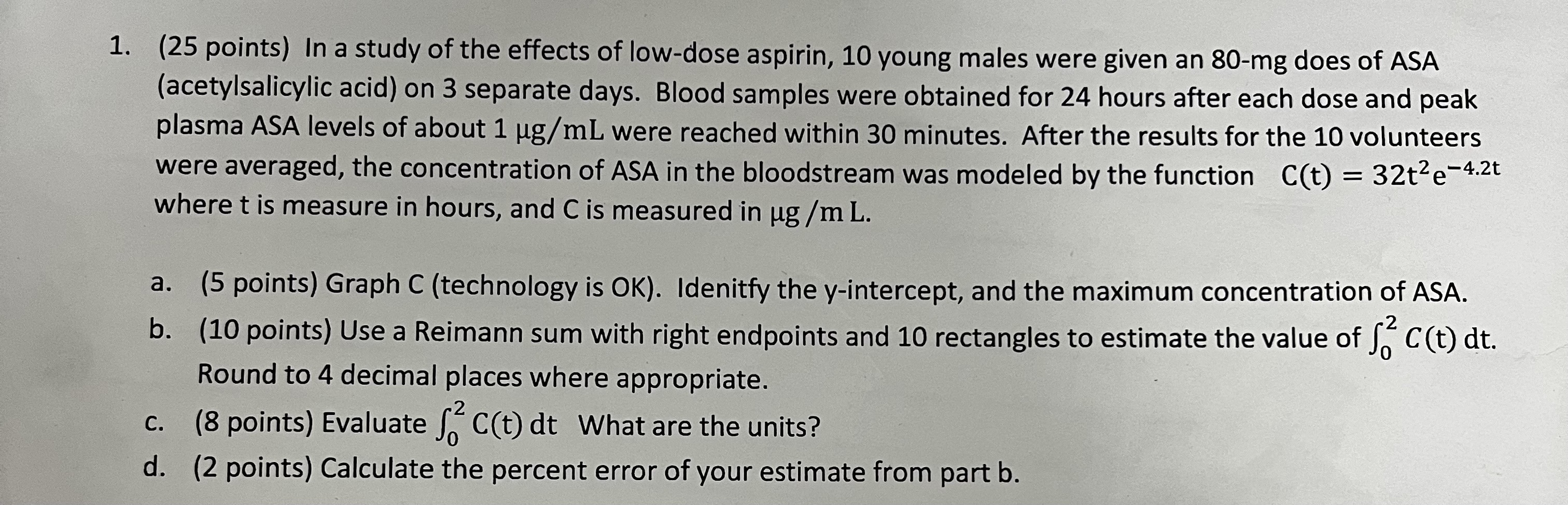 Solved 1. (25 points) In a study of the effects of low-dose | Chegg.com