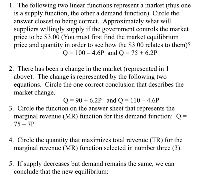 Solved 1. The following two linear functions represent a | Chegg.com