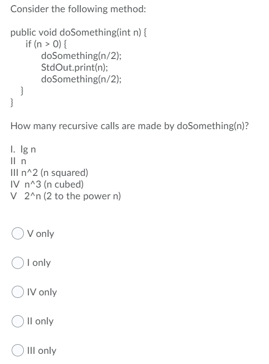 Solved Data Structures in Java: How many recursive calls | Chegg.com