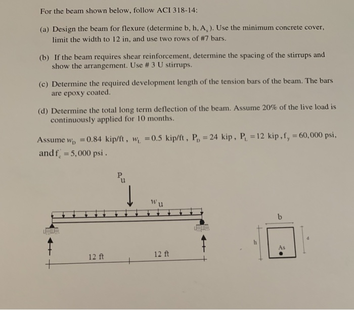 Solved For the beam shown below, follow ACI 318-14 (a) | Chegg.com