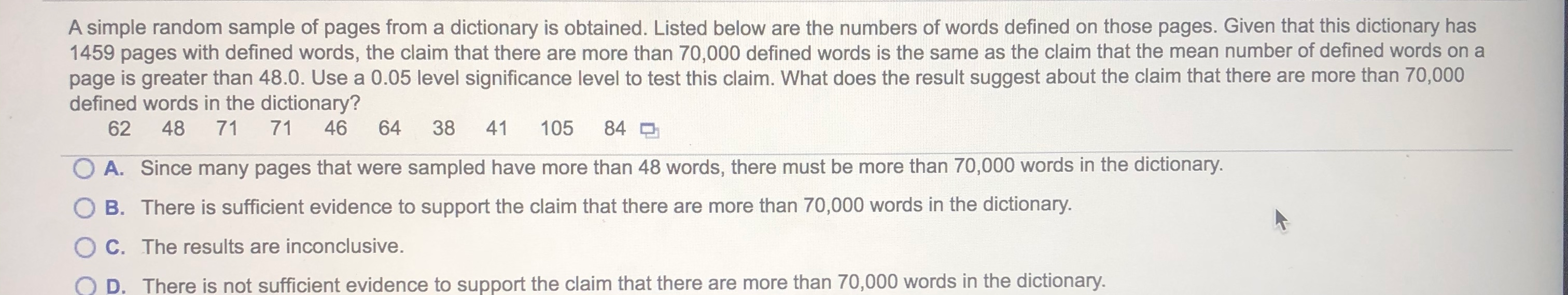 Solved A simple random sample of pages from a dictionary is | Chegg.com