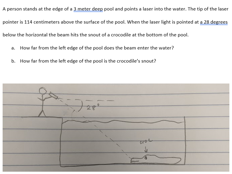 Solved A person stands at the edge of a 3 meter deep pool | Chegg.com