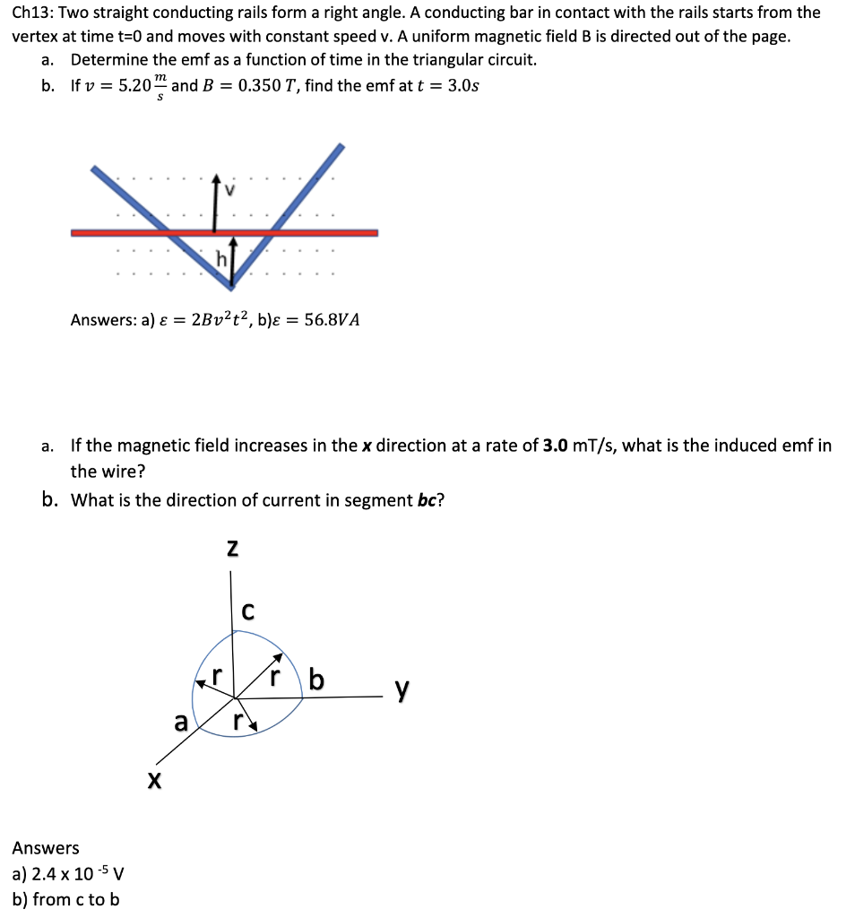 Solved Ch13: Two straight conducting rails form a right | Chegg.com