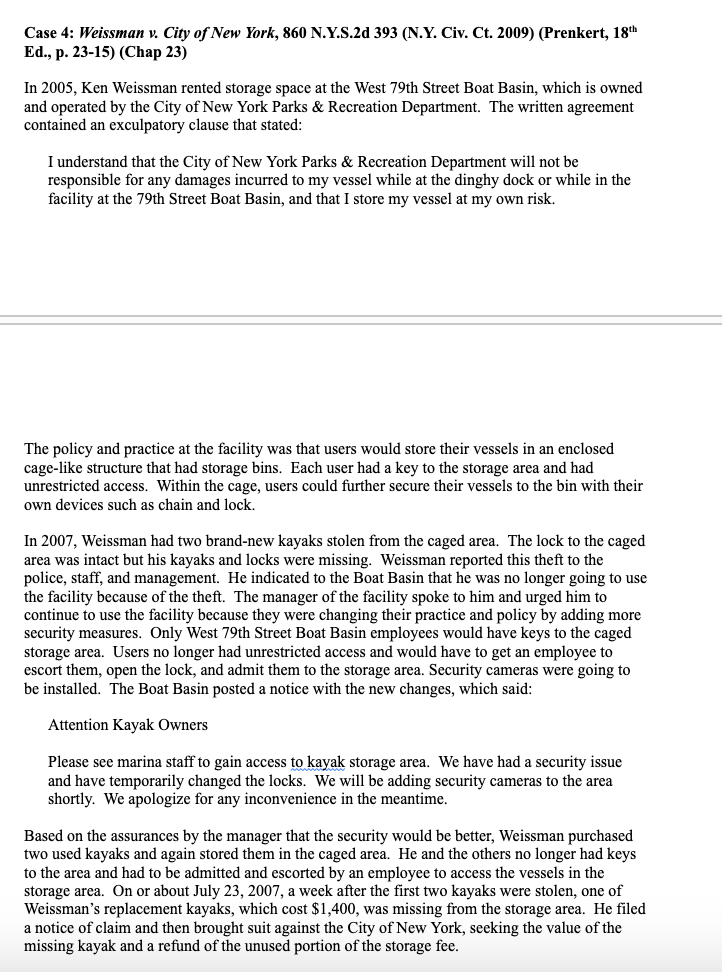 Solved Case 4: Weissman v. City of New York, 860 N.Y.S.2d | Chegg.com