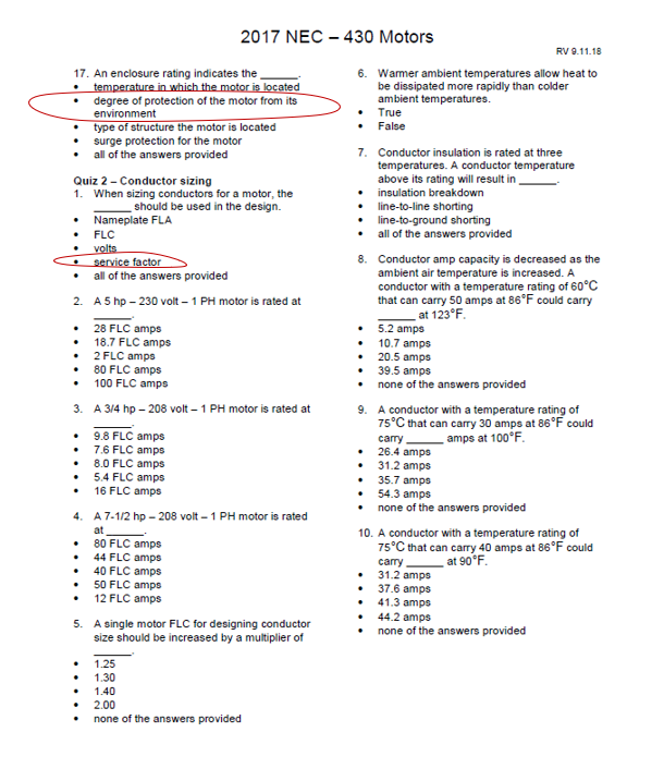 2017 NEC – 430 Motors RV 9.11.18 17. An enclosure | Chegg.com