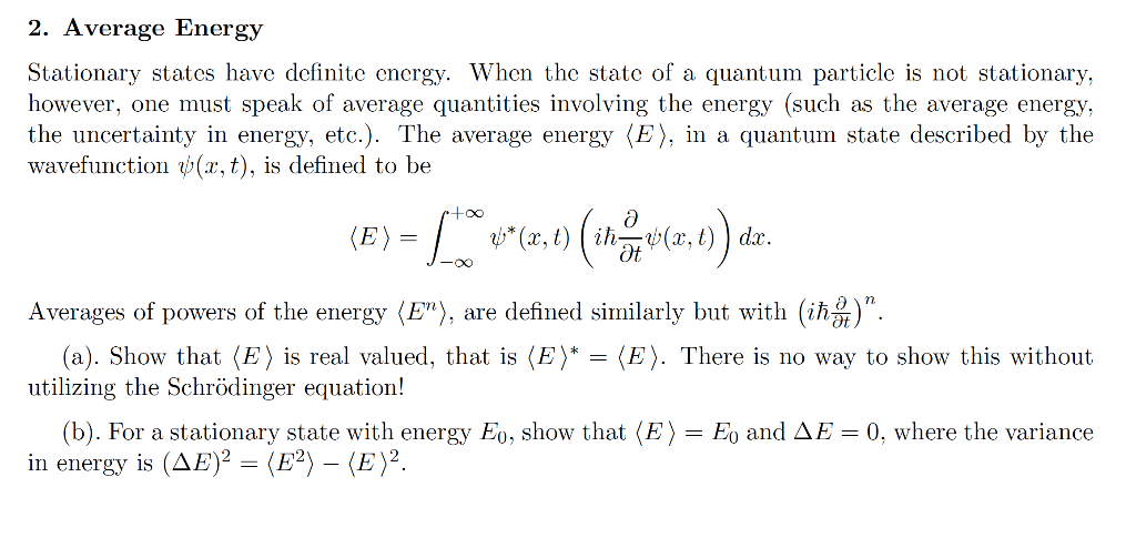 Solved 2. Average Energy Stationary states have definite | Chegg.com