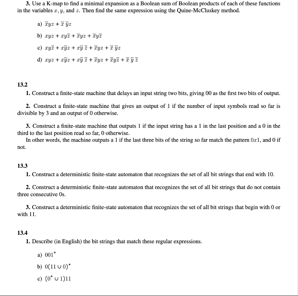 Solved 1 Find The Sum Of Products Expansions Of These