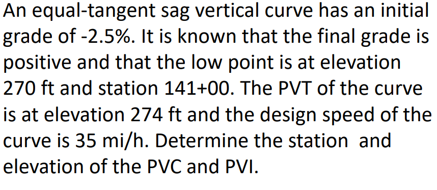 Solved An equal-tangent sag vertical curve has an initial | Chegg.com