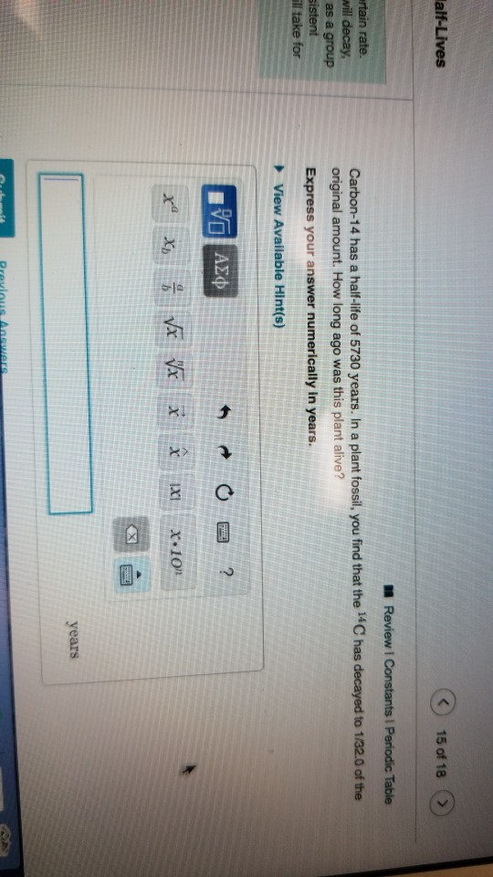 Solved Lives 6 15 of 18 Review 1 Constants ! Periodic Table | Chegg.com