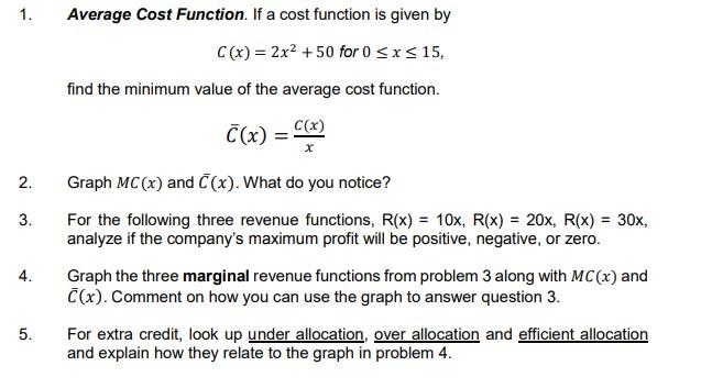 Solved 1. Average Cost Function. If a cost function is given | Chegg.com