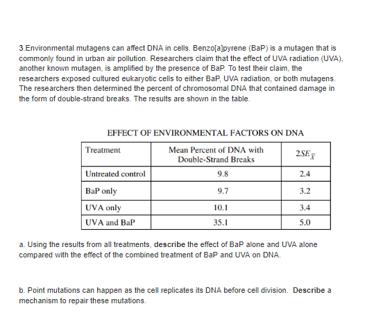 Solved 3. Environmental mutagens can affect DNA in cells. | Chegg.com