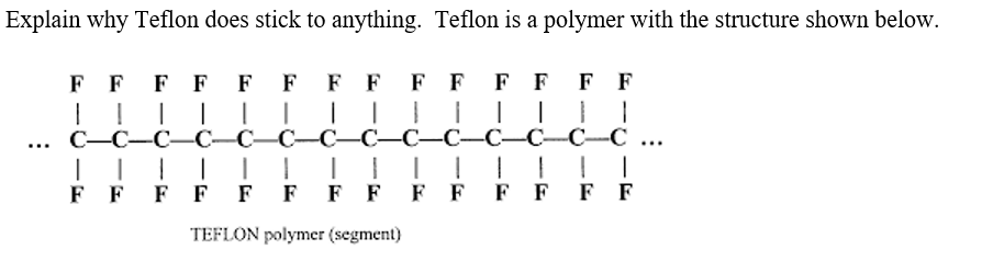 Solved Explain why Teflon does stick to anything. Teflon is | Chegg.com