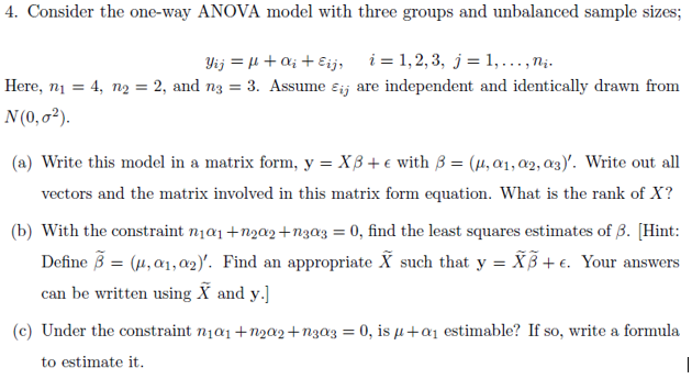 4. Consider the one-way ANOVA model with three groups | Chegg.com