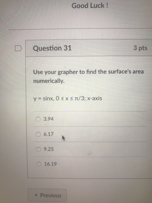 Solved Good Luck! D Question 31 3 pts Use your grapher to | Chegg.com