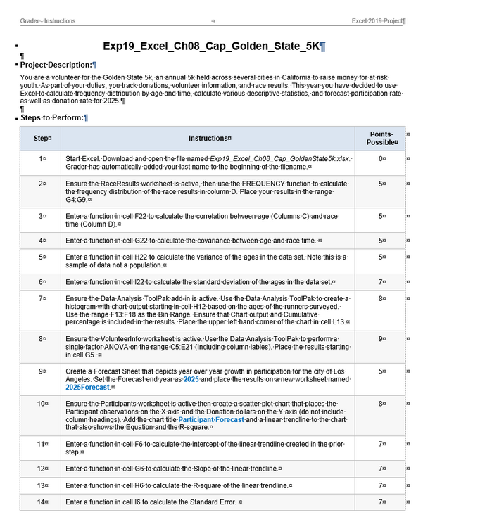 Grader-Instructions Excel 2019 Project | Chegg.com