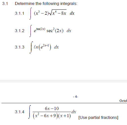 Solved Determine the following integrals: 3.1.1 | Chegg.com