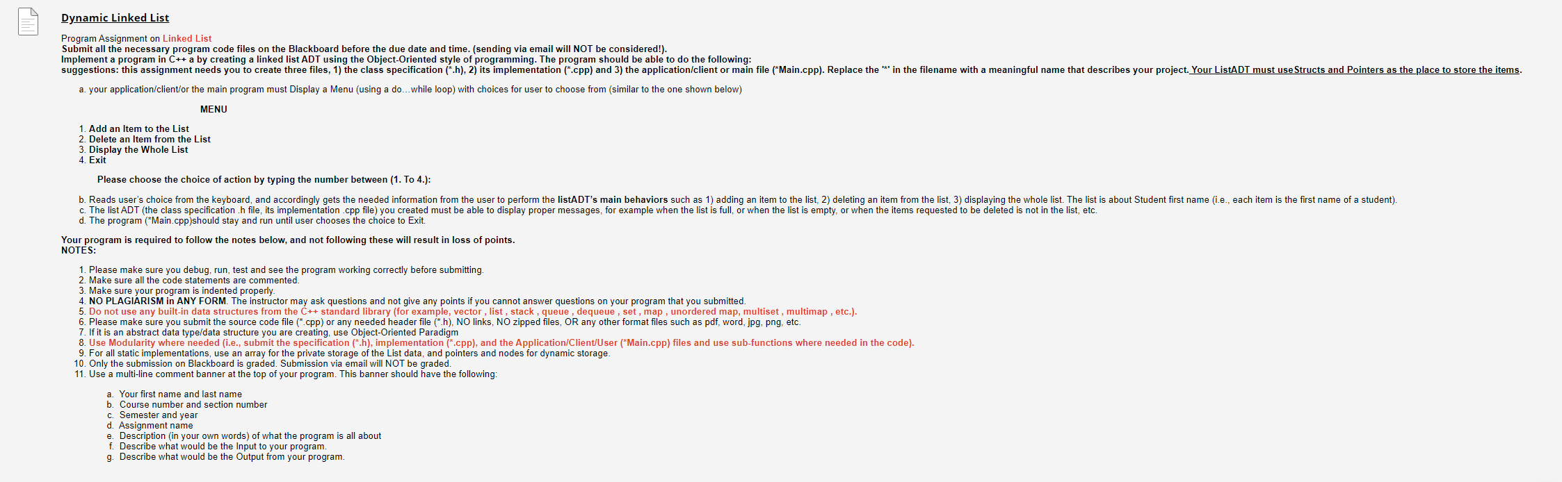 Solved Dynamic Linked List Program Assignment On Linked List 9376