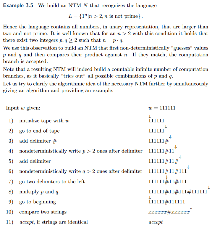 Example 3.5 We build an NTM N that recognizes the | Chegg.com