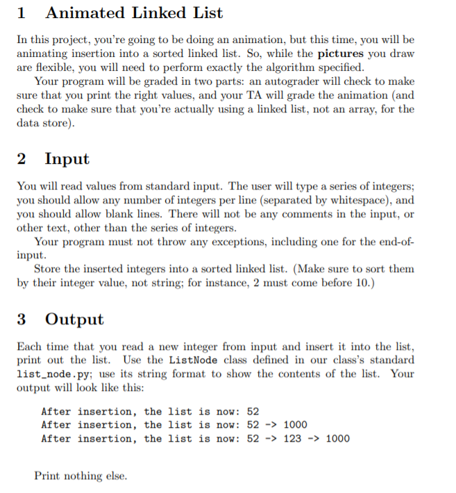 1 Animated Linked List In this project, you're going | Chegg.com