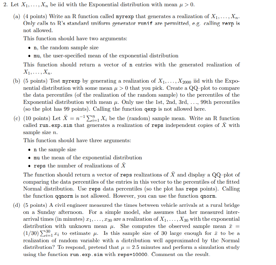 Solved 2. Let X1, ..., Xn be iid with the Exponential | Chegg.com
