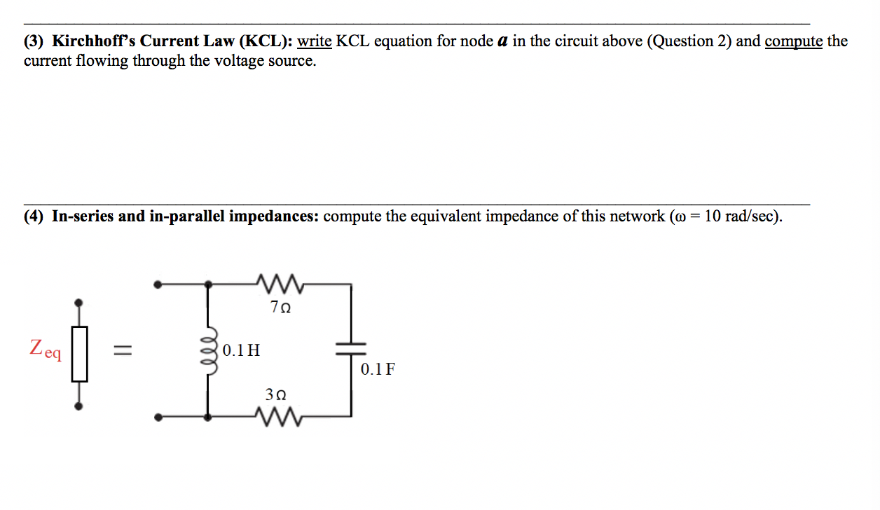 Solved (3) Kirchhoff's Current Law (KCL): write KCL equation | Chegg.com