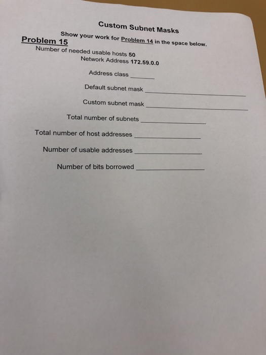Solved Custom Subnet Masks Show Your Work For Problem 14 In