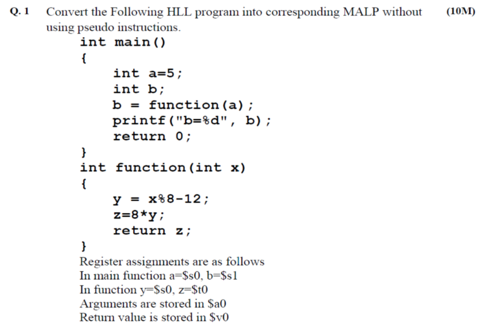 Solved Q. 1 (10M) Convert the Following HLL program into | Chegg.com