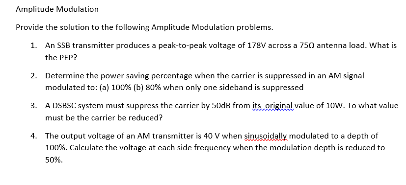 Solved Amplitude Modulation Provide The Solution To The