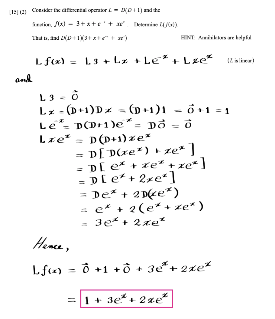 [15] (2) Consider the differential operator L=D(D+1) | Chegg.com