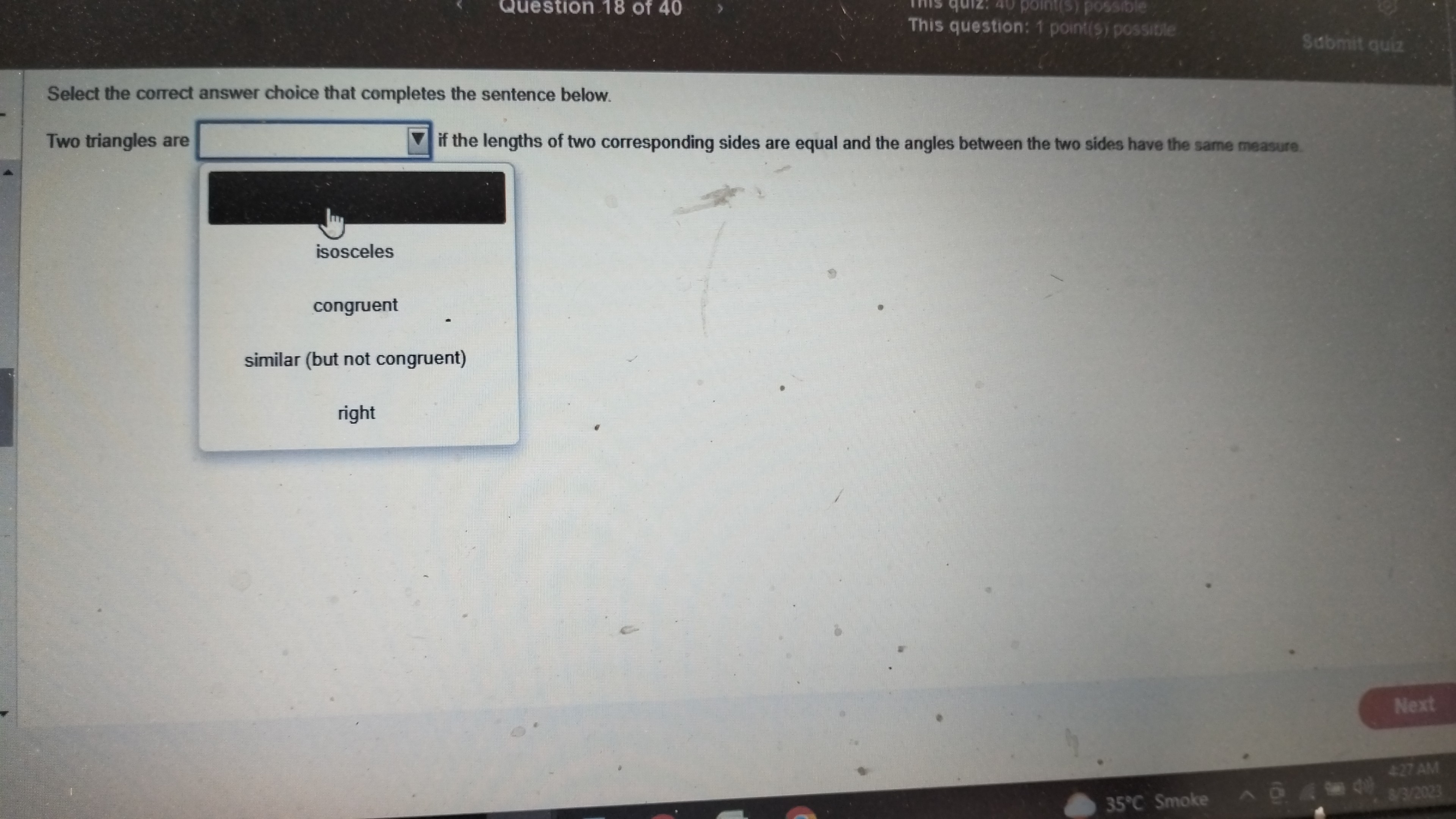 Solved Select the correct answer choice that completes the | Chegg.com