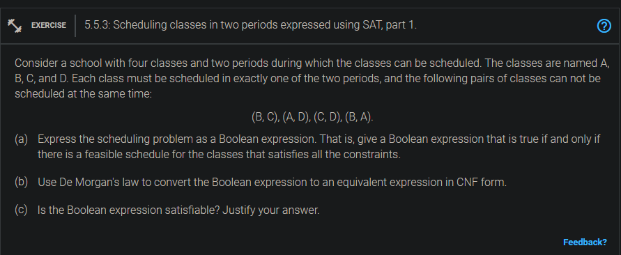 EXERCISE 5.5.3: Scheduling classes in two periods | Chegg.com