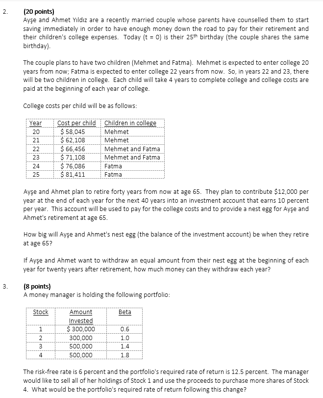 Solved 2. (20 ﻿points)Ayşe and Ahmet Yıldız are a recently | Chegg.com