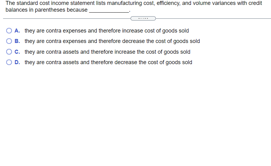 Solved The standard cost income statement lists | Chegg.com