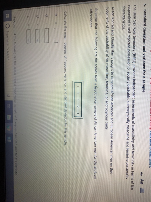 Solved 5 Standard Deviation And Variance For A Sample Aa Aa