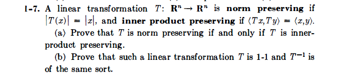 Solved 1-7. A linear transformation T: Rn→Rn is norm | Chegg.com