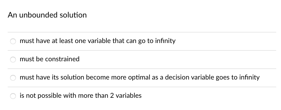 Solved An unbounded solution must have at least one variable | Chegg.com