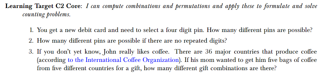 Solved Learning Target C2 Core: I can compute combinations | Chegg.com