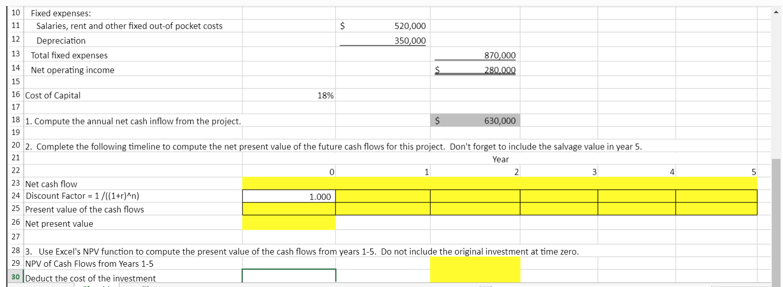 Comparison of Capital Budgeting Methods 1. Complete | Chegg.com
