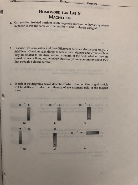 Solved Date Name Partners HoMEWORK FOR LAB 9 MAGNETISM . Can | Chegg.com