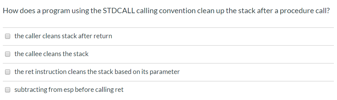 Solved How does a program using the STDCALL calling | Chegg.com