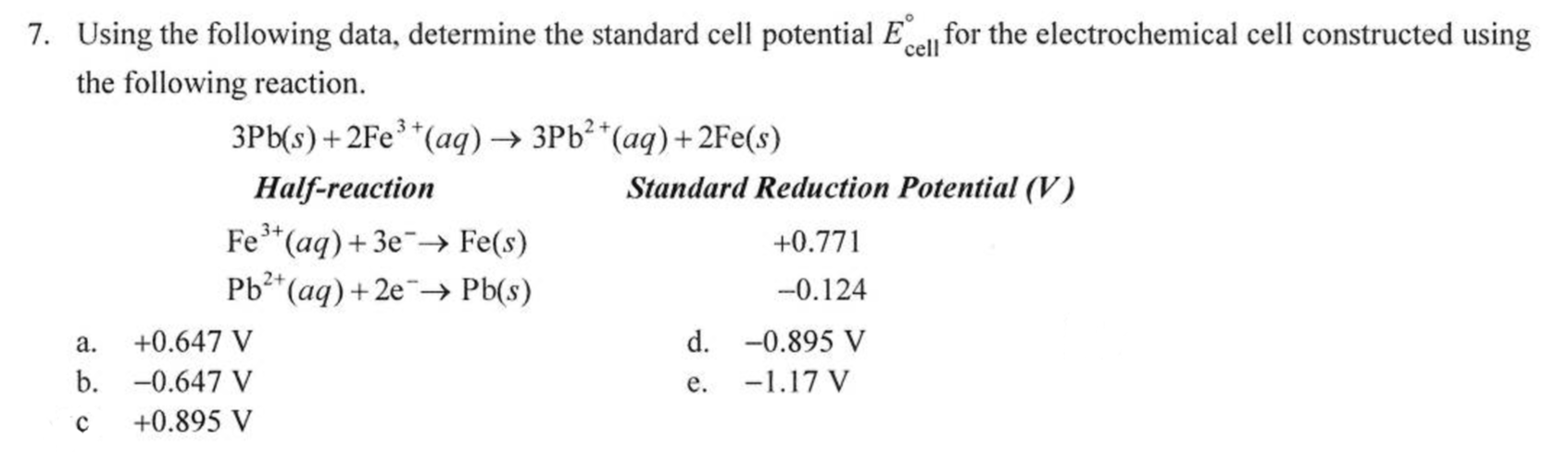 Solved 7 Using The Following Data Determine The Standard