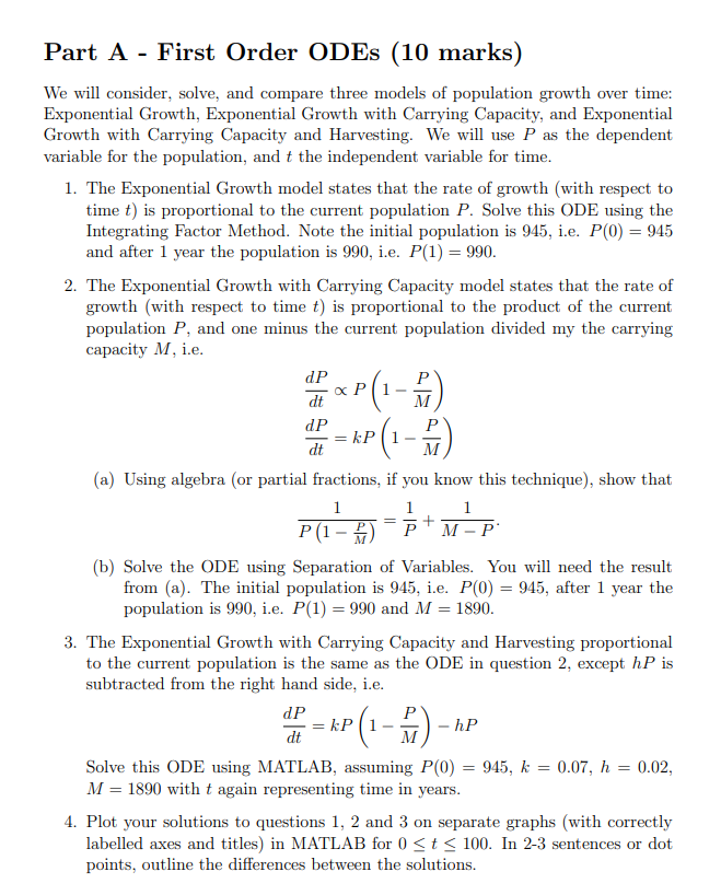 Solved Part A - First Order ODEs (10 marks) We will | Chegg.com