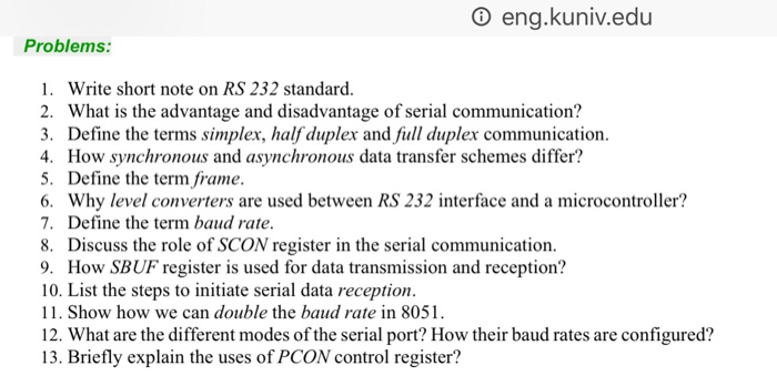 Solved O eng.kuniv.edu Problems: Write short note on RS 232 | Chegg.com