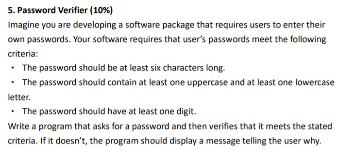 Solved 5. Password Verifier (10%) Imagine you are developing | Chegg.com