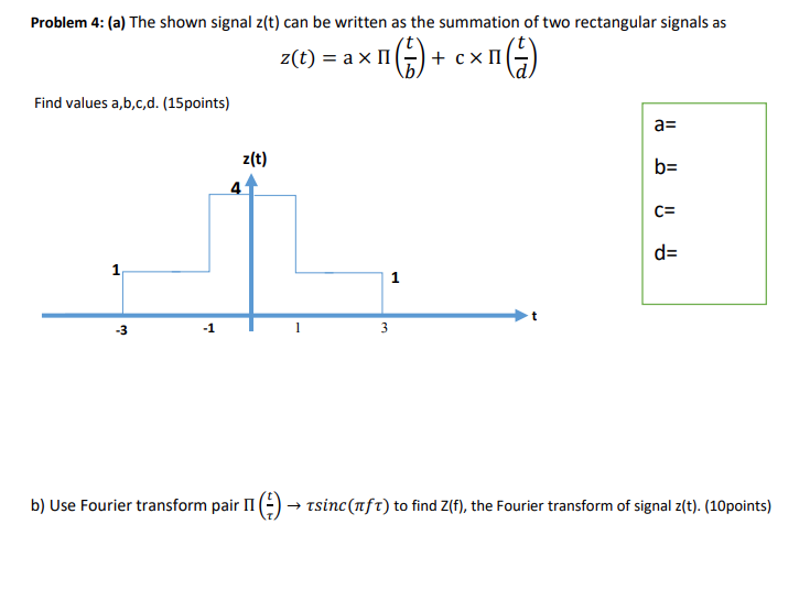 Solved Problem 4: (a) The shown signal z(t) can be written | Chegg.com
