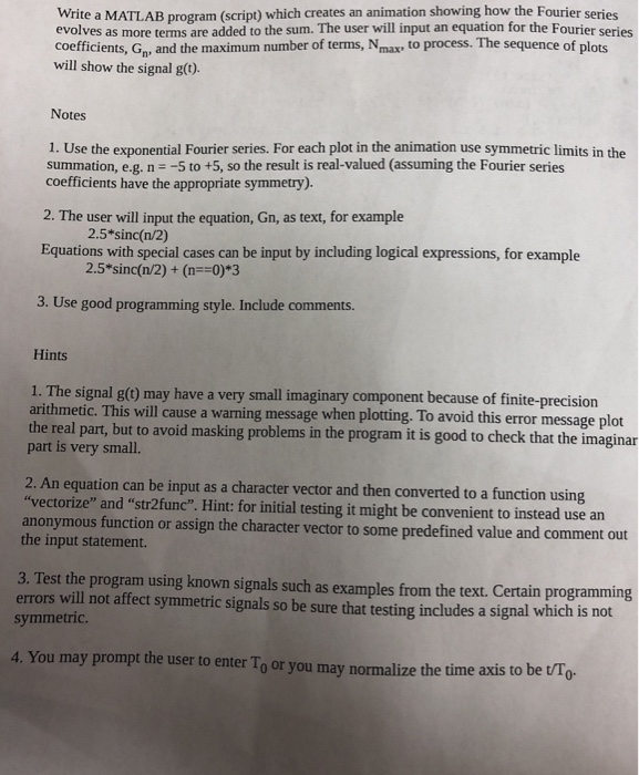 Write a MATLAB program (script) which creates an | Chegg.com