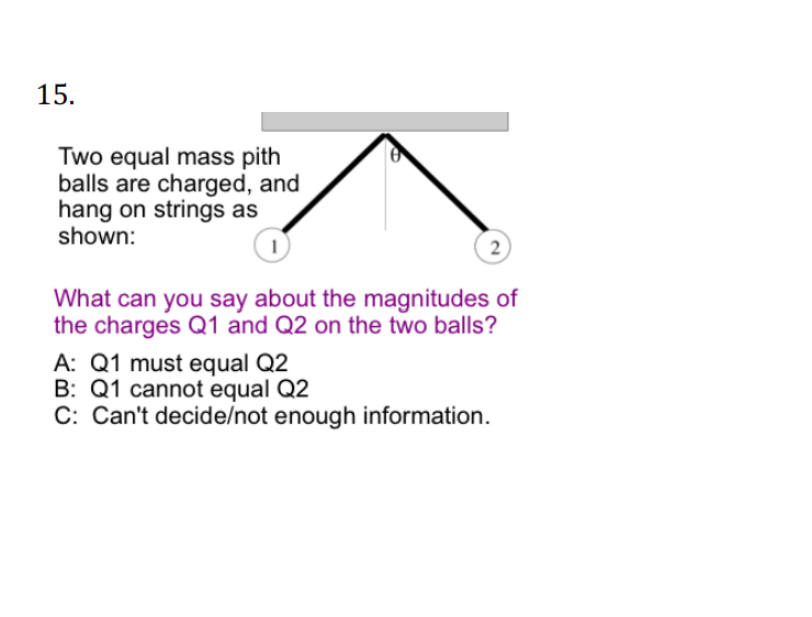Solved 15. Two equal mass pith balls are charged, and hang | Chegg.com