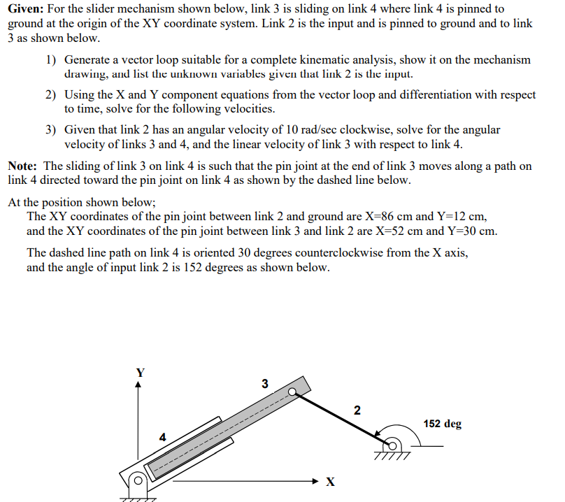 Solved Given: For the slider mechanism shown below, link 3 | Chegg.com