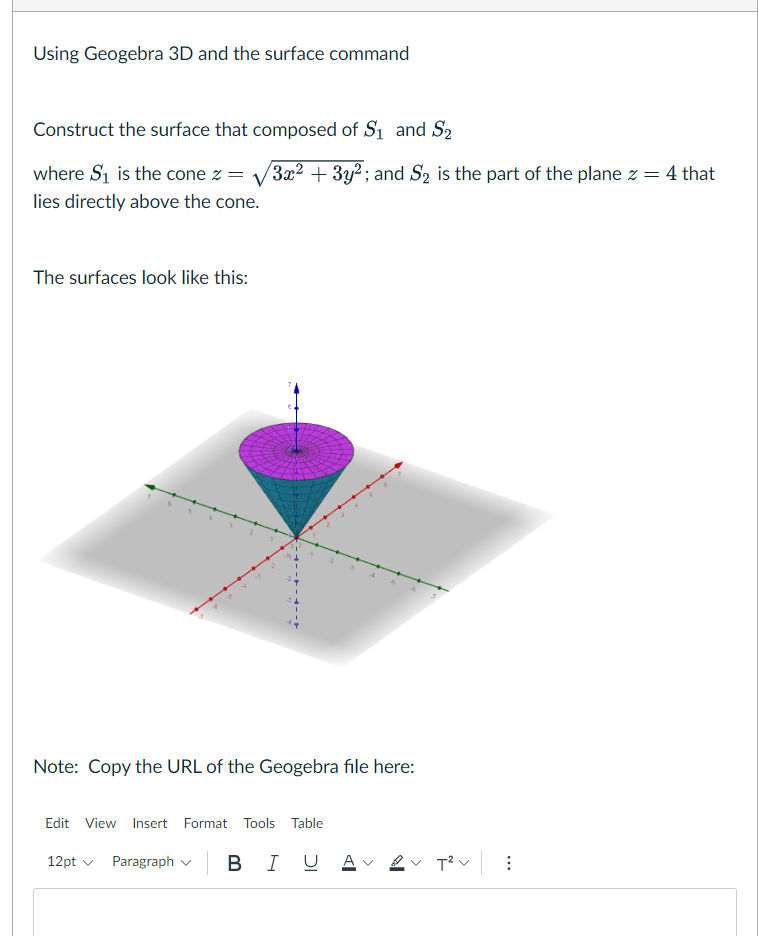 Using Geogebra 3D and the surface command Construct | Chegg.com